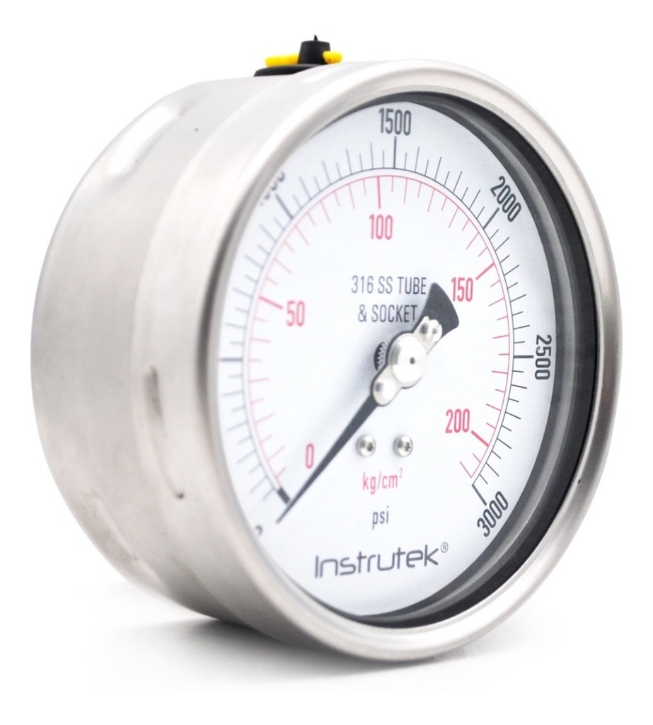 Manómetro 4", acero inoxidable, 1/2" NPT, posterior, 3000 psi-kg/cm2 | Instrutek